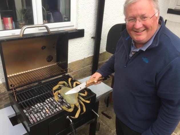 John Tushingham barbecues the Fleetwood Crab Trophy